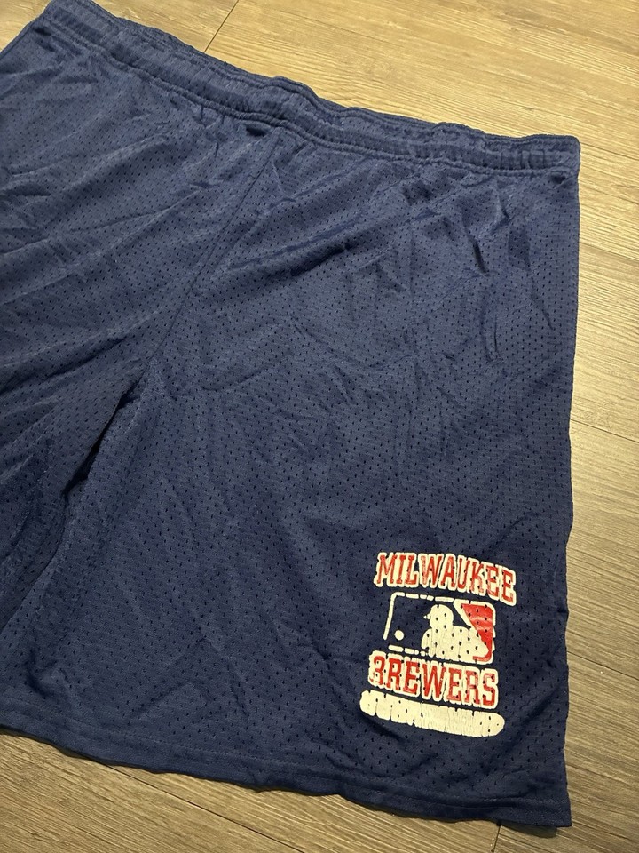 Vintage Milwaukee Brewers Shorts L Graphic Mesh MLB Baseball Russell ...