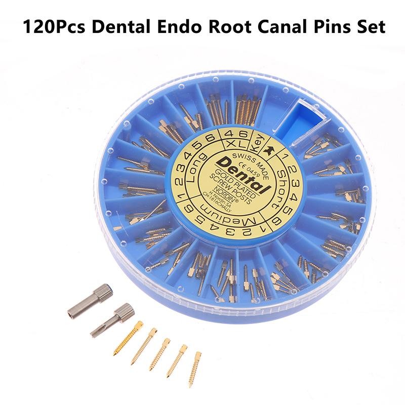 120pcs/Box Dental Screw Post Completed Kit Gold Plated Endo Conical ...