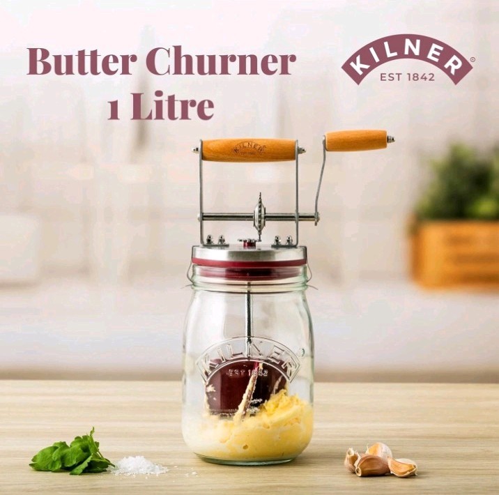 Kilner Clear Glass Butter Churner Home Made Butter Maker with Wooden ...