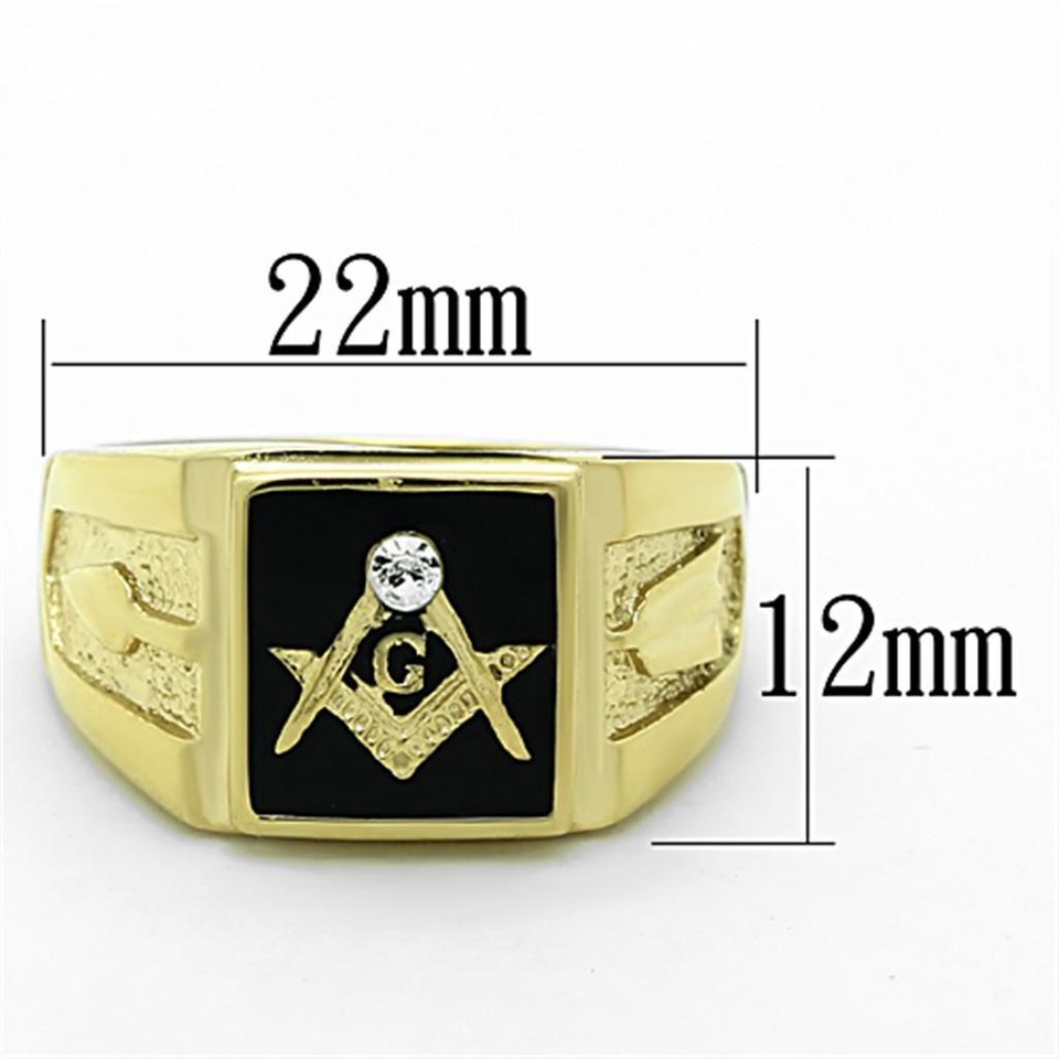 Mens Masonic Ring Gold 18KT Signet Pinky Gen Diamond Stainless Steel ...