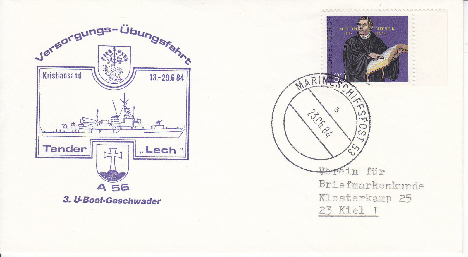 Schiffspost Tender Lech A56 3. U-Boot Geschwader Kristiansand 1984 ...