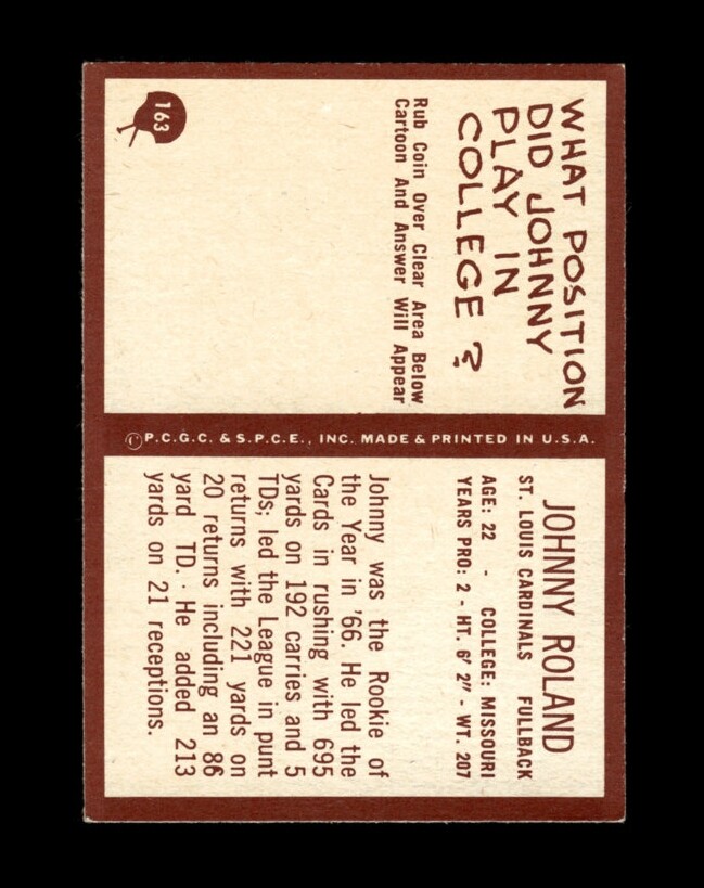 1967 Philadelphia Set-Break #163 Johnny Roland EX-EXMINT *GMCARDS* | eBay