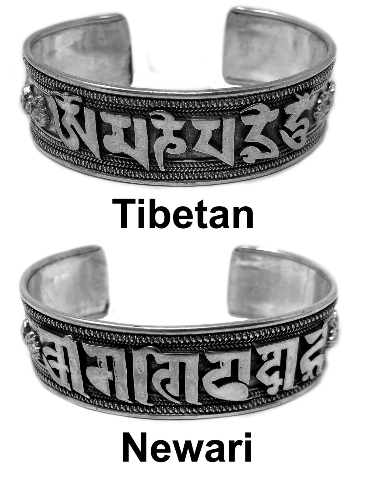 Silver Bracelet 'Om Mani Padme Hum' Tibetan/Newari Nepal Buddhist .925 ...