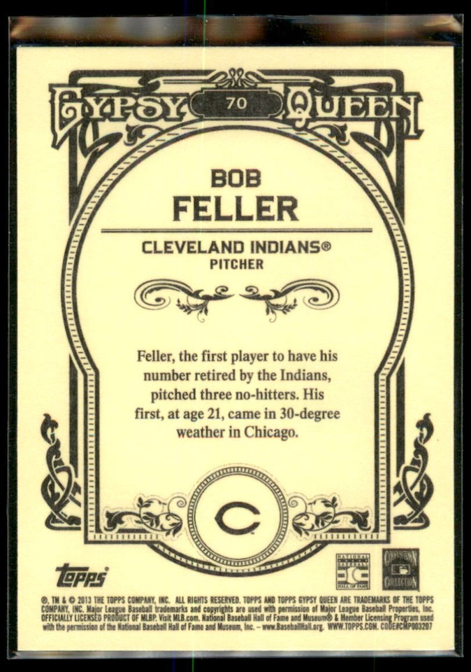 2013 Topps Gypsy Queen Bob Feller #70 Cleveland Indians | eBay