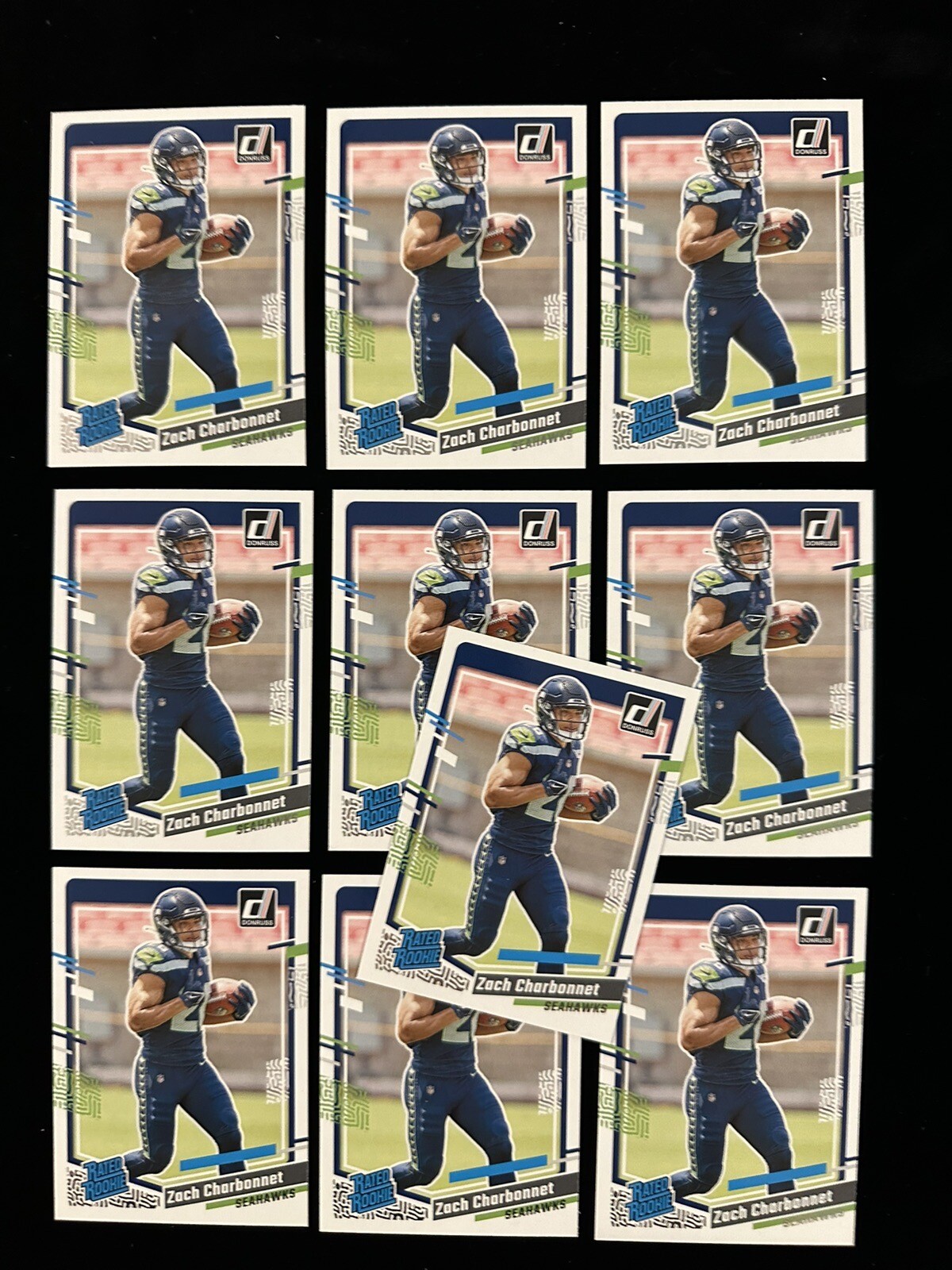 10 Card Lot 2023 Donruss Football Rated Rookie cards Zach Charbonnet ...