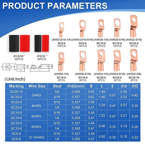 150pcs Terminal Connectors, Copper Cable Shoes, Used for AWG12-10 8 6 ...