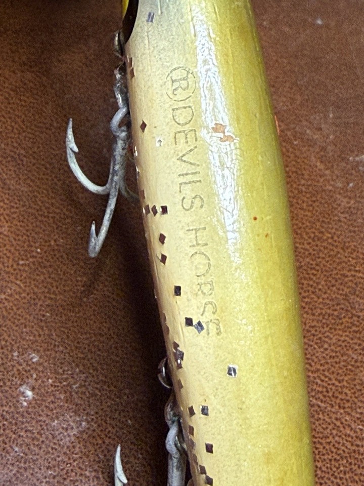 Vintage Devil’s Horse Wood Prop Lure Yellow Red Nose 4.5” Topwater | eBay