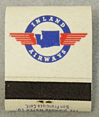 1940's Washington INLAND AIRWAYS Pasco Kennewick Walla Walla Matchbook ...