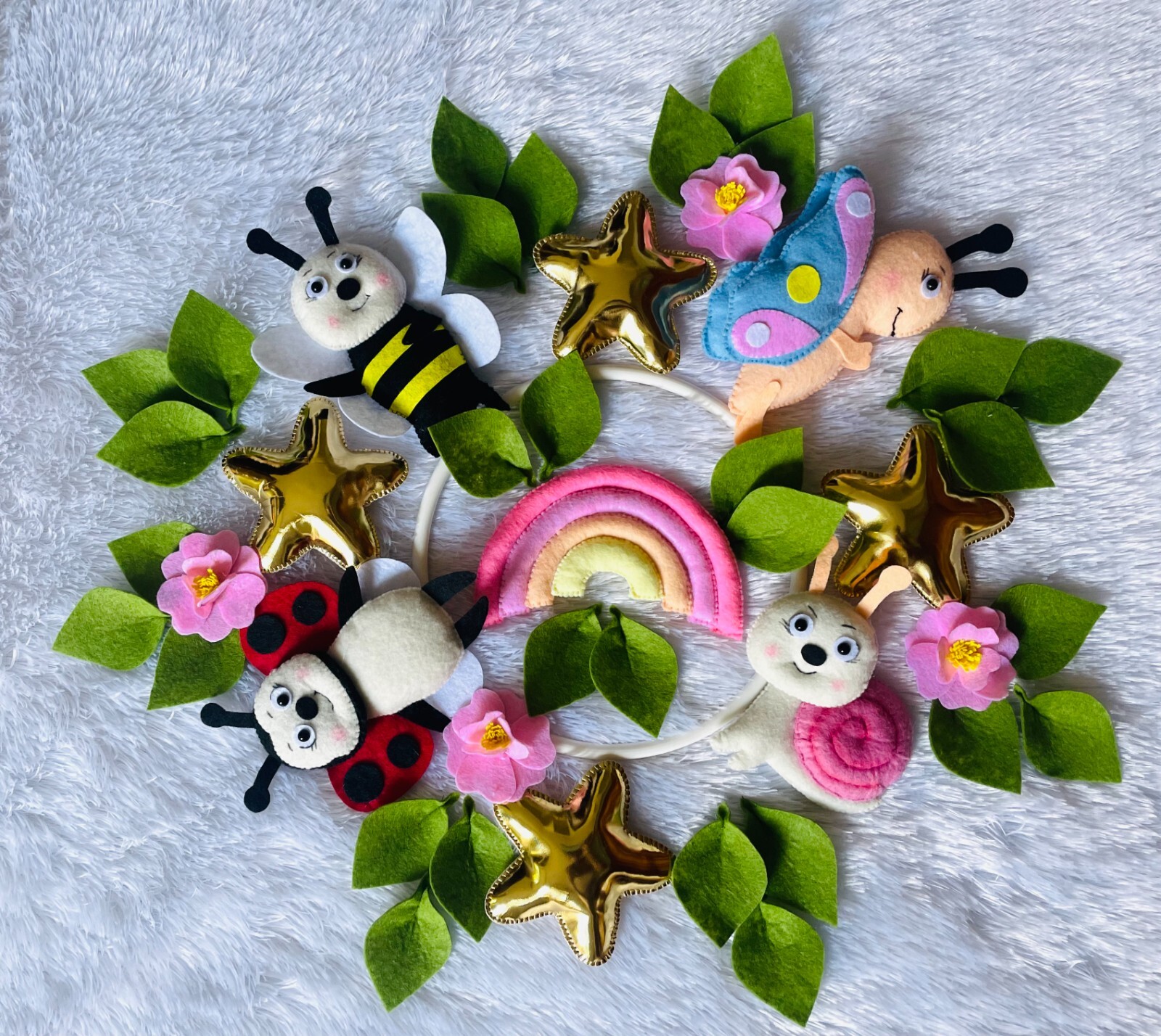 Baby mobile handmade rainbow & bugs, bee and star nursery cot mobile | eBay