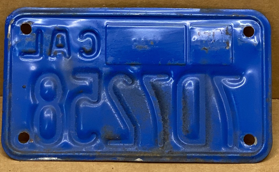 RARE 1970s-80s DMV CLEAR CALIFORNIA MOTORCYCLE LICENSE PLATE (7D7258 ...
