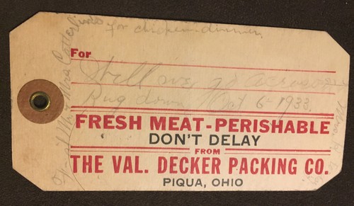 Vintage Val Decker Meat Packing Paper Tag Piqua Ohio | eBay
