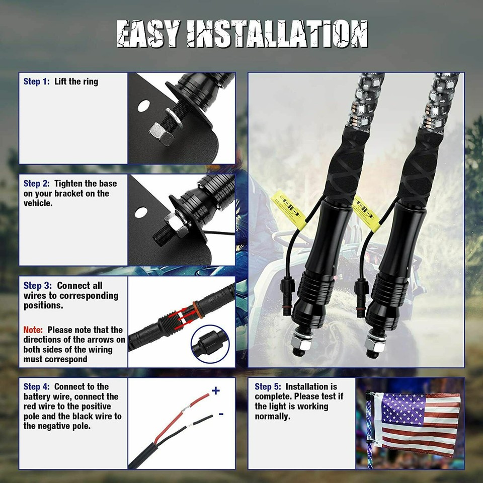 2PCS LED Spiral Chasing Dancing Whip Lights Antenna 3FT For Can-AM ...