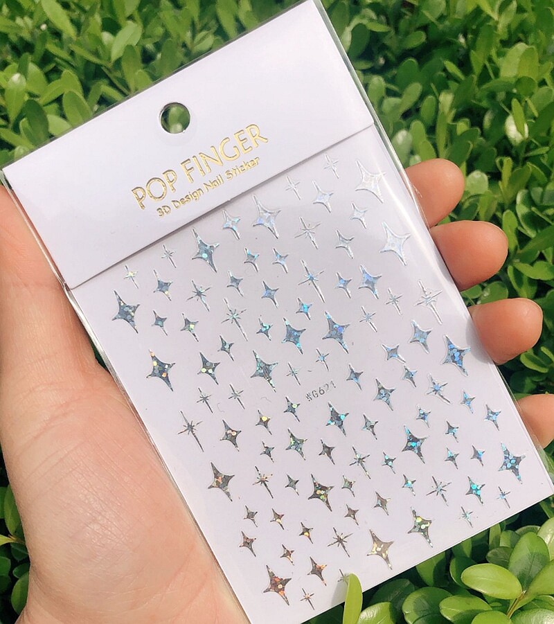 4 Pointed Star Nail Stickers Laser Christmas Star of Bethlehem 3D ( 5 ...