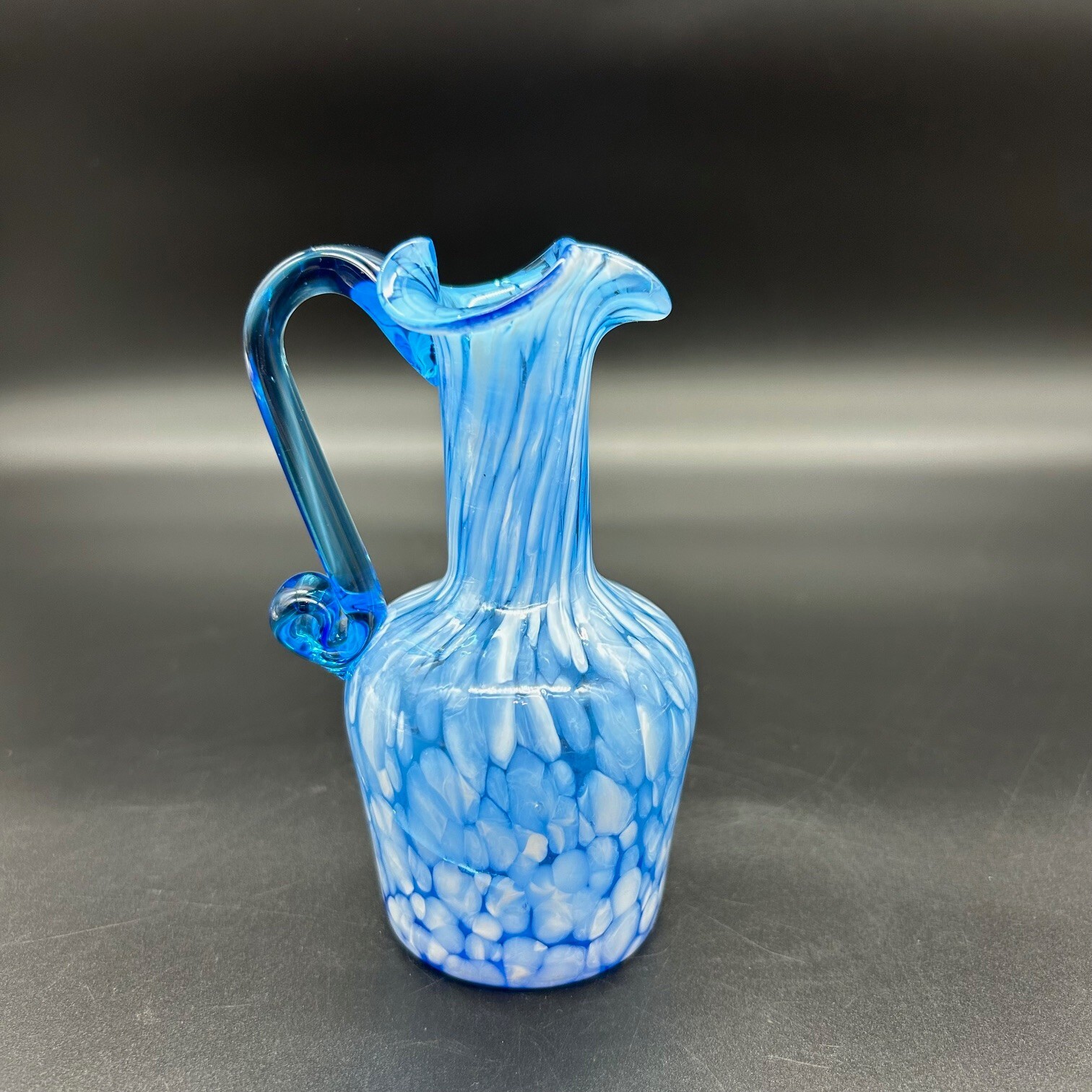 Vtg Rainbow Art Glass Mini Pitcher Aqua Turquoise Blue White Spatter ...