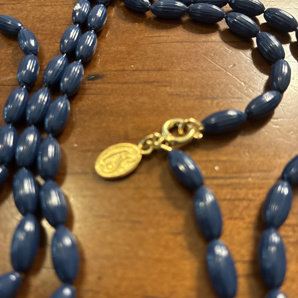 Navy Blue Charleston Rice Bead 60 Inch Chain Necklace EUC | eBay