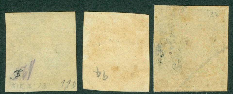 India 1854 imperf issues. ½a, 1a & 2a. Fine used, full margin examples ...