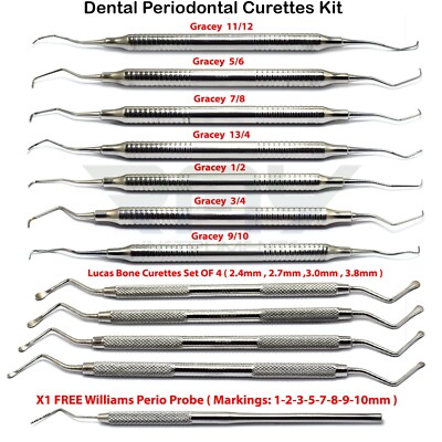 Set Of 12 Dental Gracey Curettes Periodontal Surgical Hygiene Scalers ...