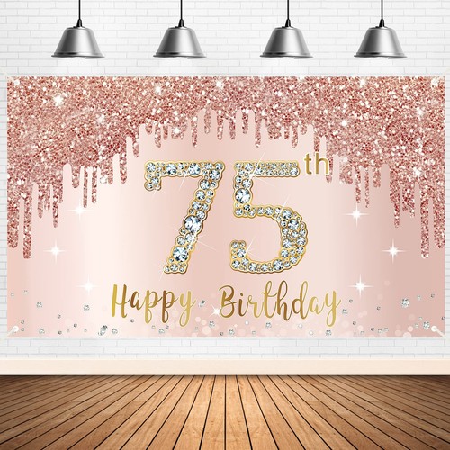 75th Birthday Banner Backdrop Decorations for Women Rose Gold 75 ...