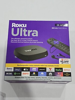 Roku Ultra 4802R 4K/HDR/Dolby streaming Voice Remote Pro Rechargeable ...