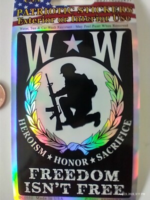 Small 4X3" Decal Sticker Reflective Foil WW FREEDOM ISNT FREE HEROISM ...