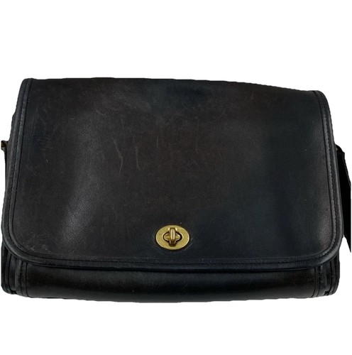 Vintage COACH Black Leather Ridgefield Front Flap Turn Lock Crossbody ...