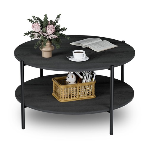 Round Coffee Table, 31" Modern Double-Layered Circular Tables, Small ...