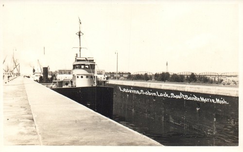 RPPC Large Boat Leaving Sabin Lock Sault Ste. Marie MI Michigan Mich ...