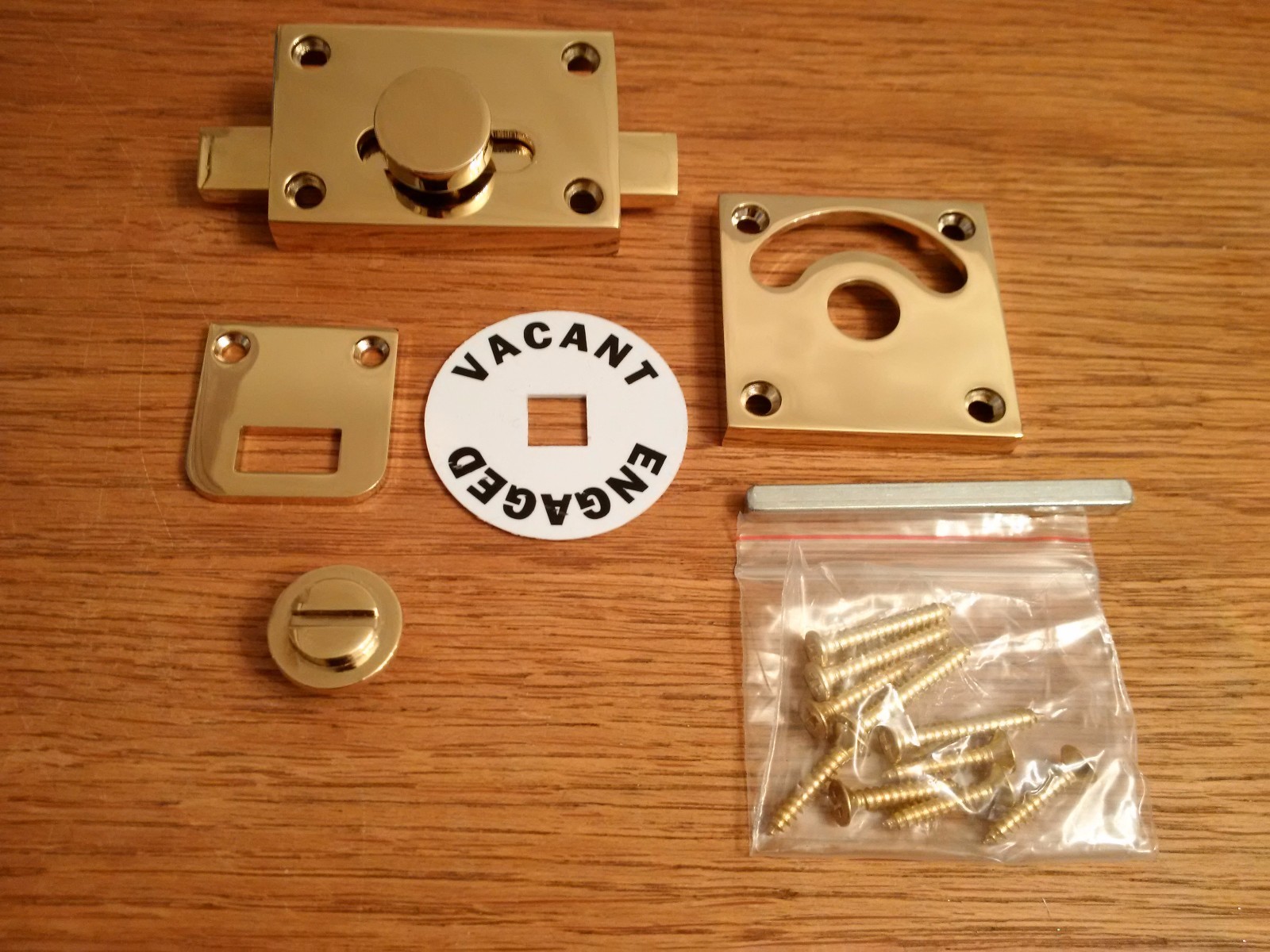 BRASS VACANT ENGAGED TOILET BATHROOM DOOR LOCK INDICATOR BOLT SLIDING ...