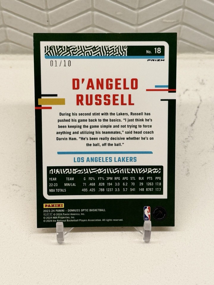 2023-24 D'ANGELO RUSSELL #'d /10 Donruss Optic GOLD Prizm JERSEY MATCH ...