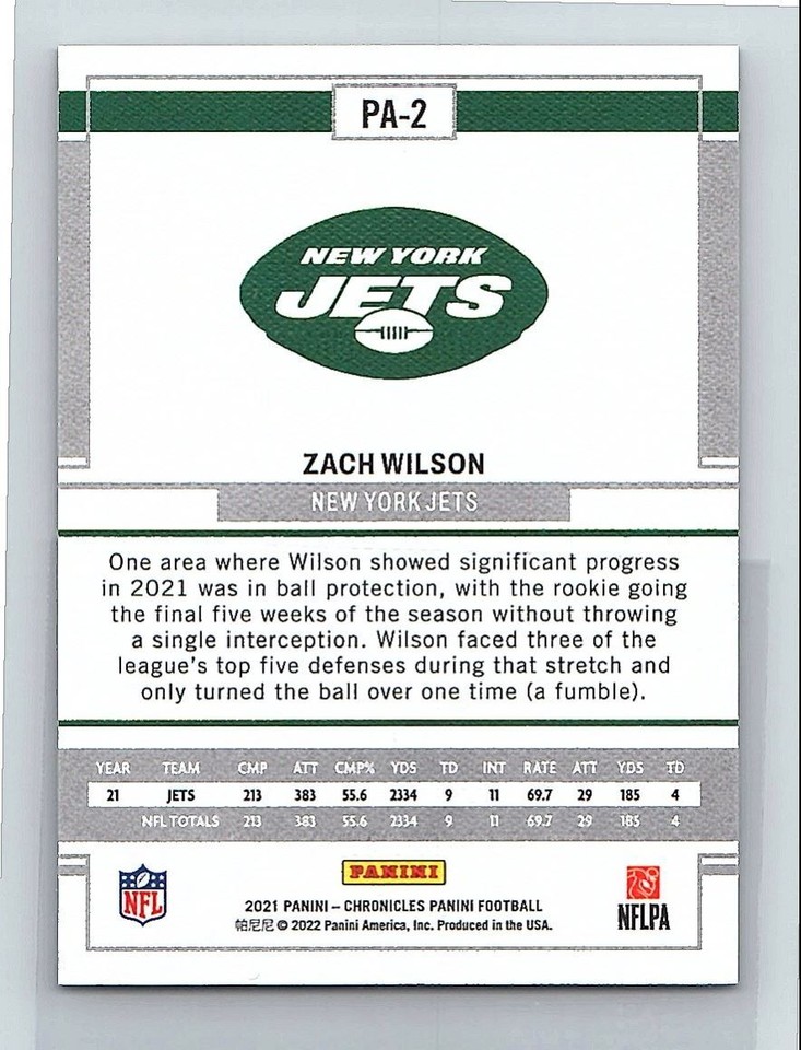 2021 Panini Chronicles Zach Wilson Rookie New York Jets #PA-2 | eBay