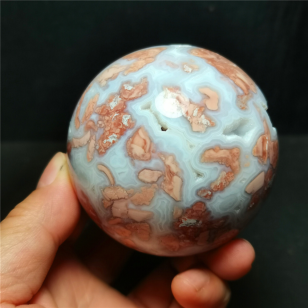 RARE 354g Natural Colorful Pink Agate Stone Geode Ball Healing WD1097 ...