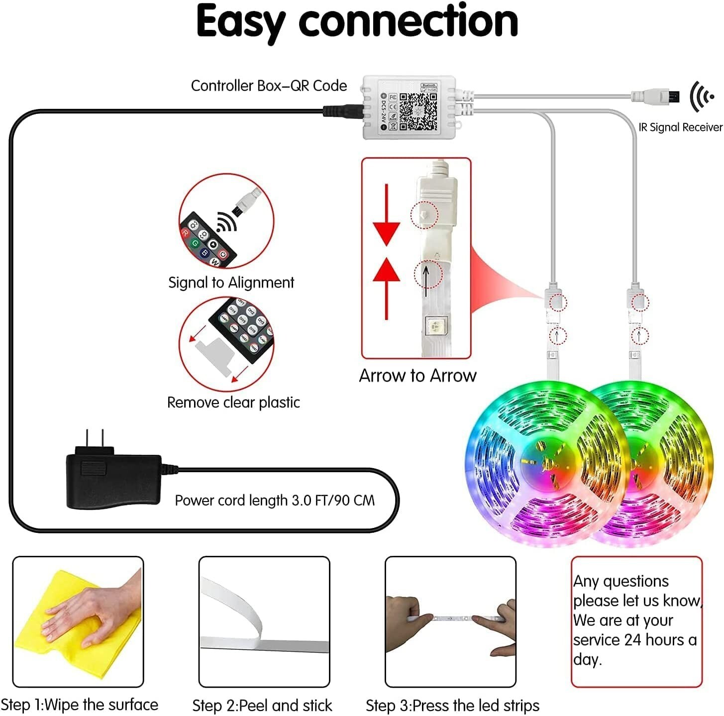 LED Strip Lights, 100ft (2 Rolls of 50ft) Rope Light Strips with 44-Key ...