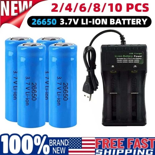 26650 Battery 3.7V Li-ion Rechargeable Batteries Cell / 2 Slot Charger ...