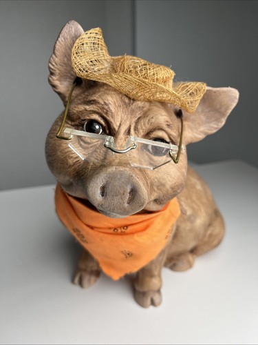 Vintage Hand-Painted Ceramic Pig Realistic w/ Scarf & Glasses - No ...
