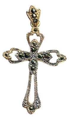 FAS Sterling Marcasite Cross Pendant Thailand VTG 925 Silver Open Work ...
