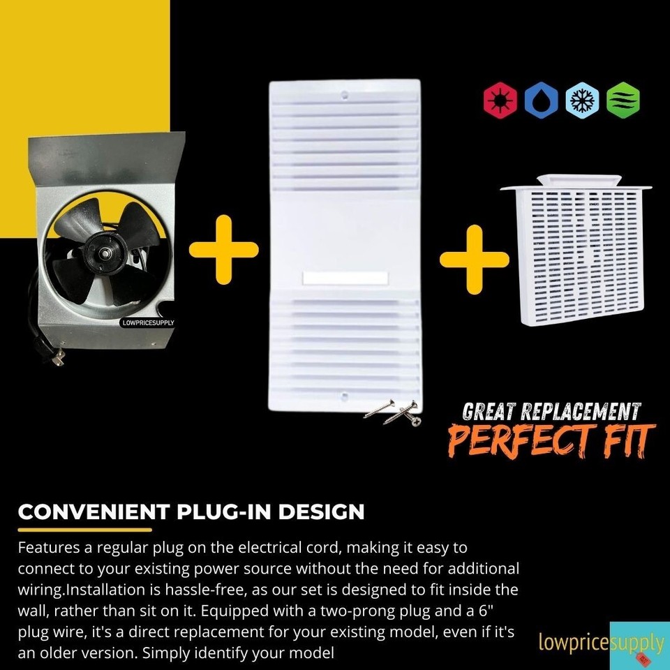 Rush Hampton/TekQuest CA-90 Ductless Exhaust Kit Fan, Grill, Filter ...