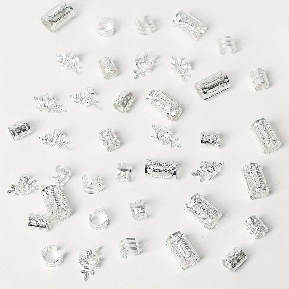40PCS Metal Cuff Clips Mixed Hair Rings Set Hair Braid Tubes Women ...