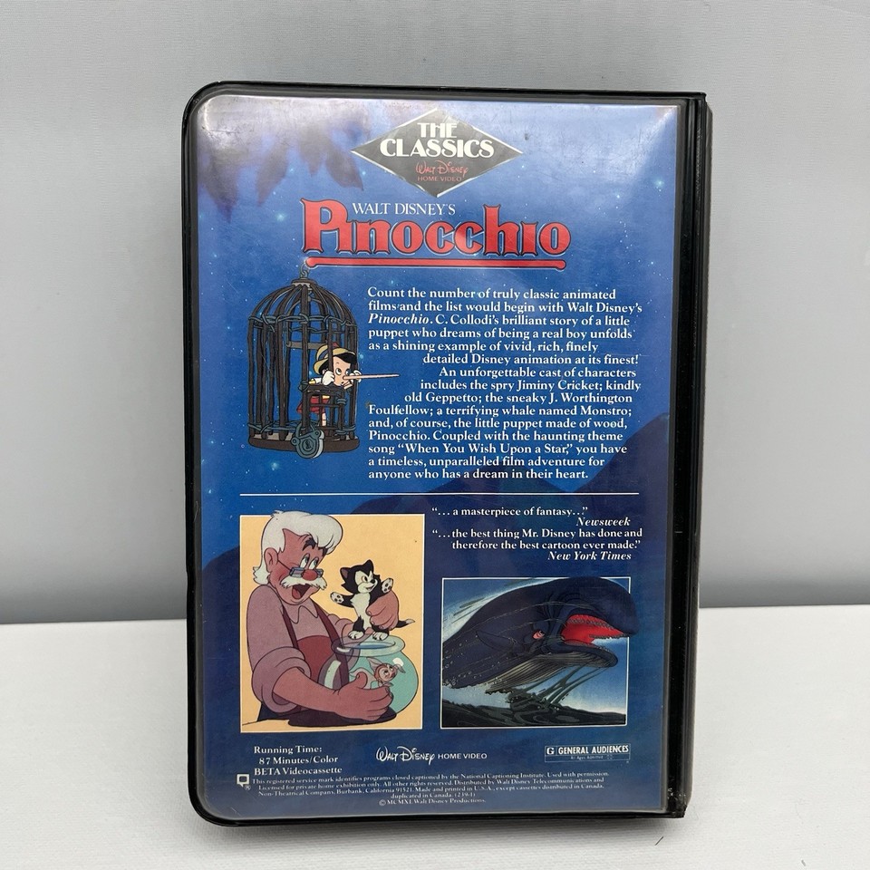 Walt Disney Pinocchio - Beta Tape - The Classics Animated - Open | eBay