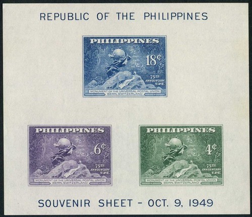 Philippines 531-533, 534, MNH. Mi 496-498,Bl.2. UPU-75, 1949. UPU ...
