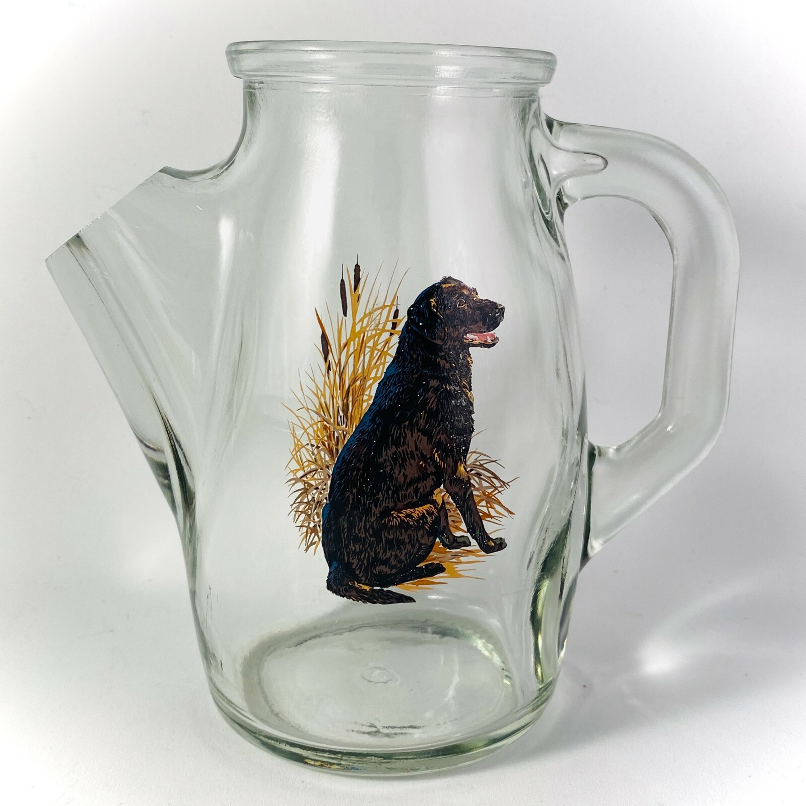 Westmoreland Snub Glass Pitcher Black Labrador Retriever Dog & Cattails ...