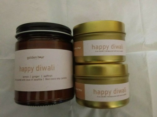 3 Golden Hour Co. Soy Wax Candles In Tins - Happy Diwali (Lemon Ginger ...