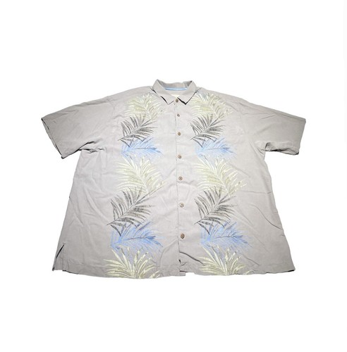 TOMMY BAHAMA Size 2XB 100% Silk Mens grey Palm Tree Embroidered Camp ...