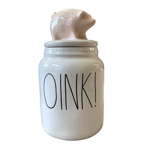 Rae Dunn OINK Small Canister Cookie Jar with Pig Topper Farm Collection ...