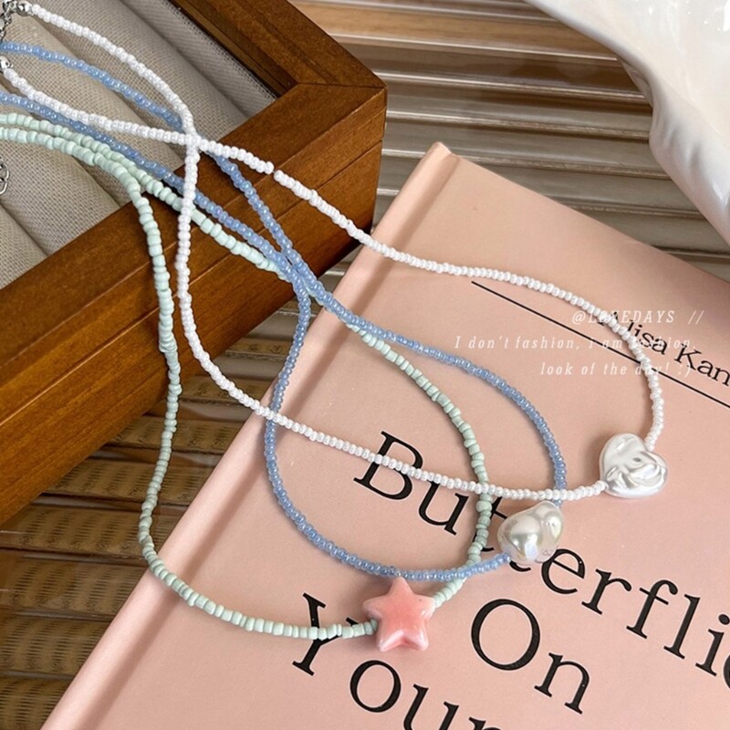 Beaded Choker Resin Pendant Necklace Sweet Style Neck Jewelry ...