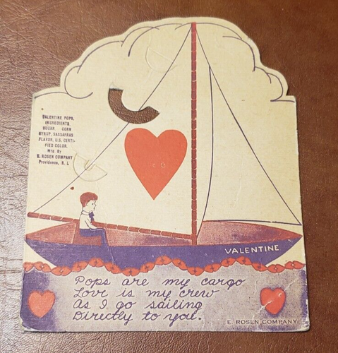 E Rosen Candy Co Valentine Paper Lollipops Holder Display Card Sailboat ...