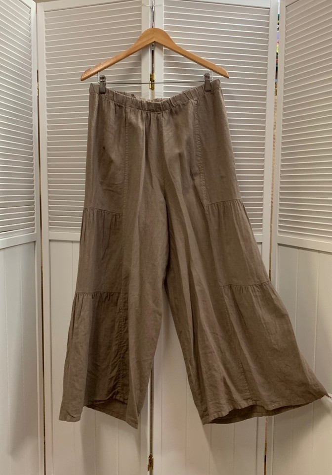 LP144 Mocha Large NWT Match Point Linen Pants Cha Wide Flax Flood Tier ...