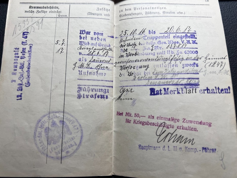 WWI Imperial German Army Military Pass PAUL SCHNEIDER IR331 | eBay