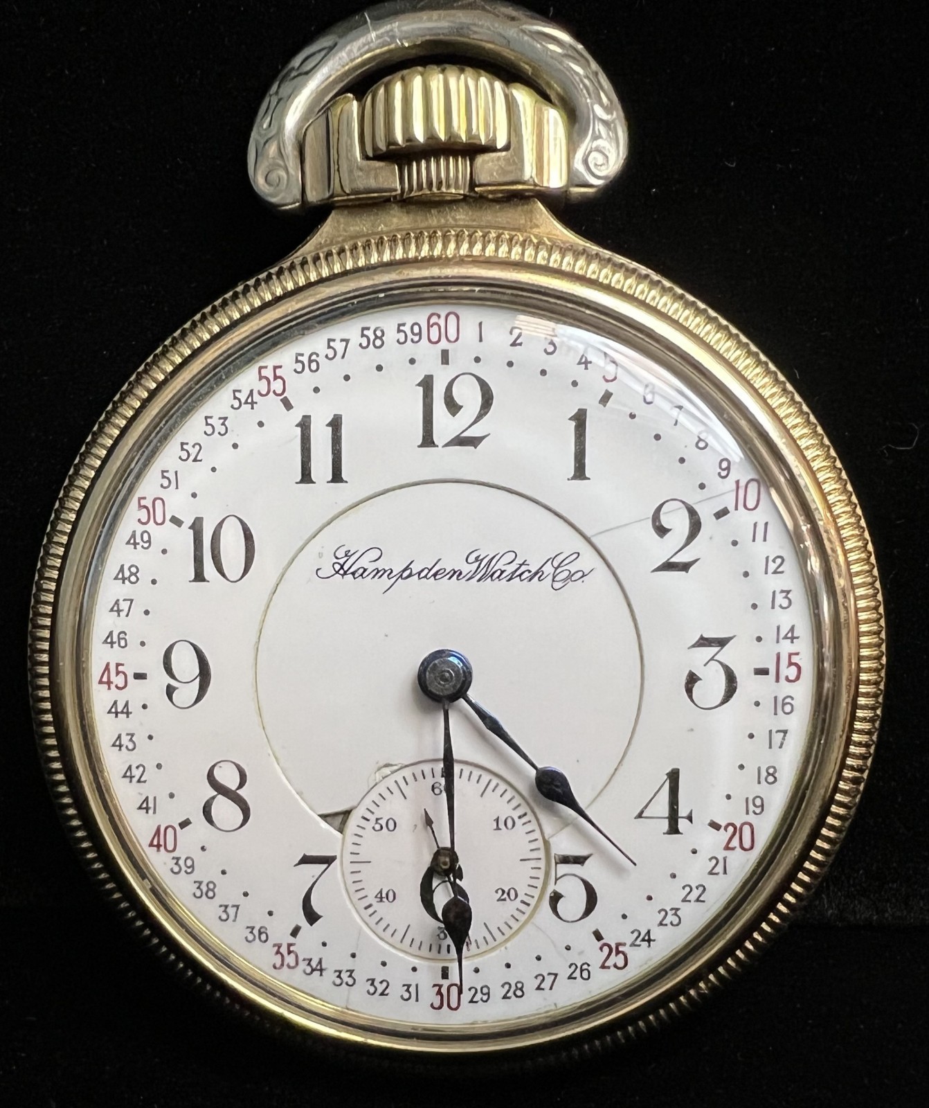 16s 21j HAMPDEN No.105 RAILROAD WATCH 1912 open face 5 position GF case ...