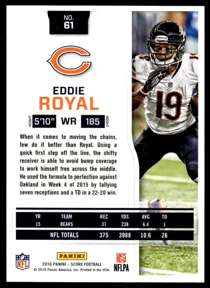 2016 Score #61 Eddie Royal Chicago Bears | eBay