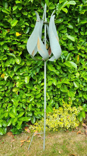 Metalic Garden Wind Spinner with Stake Verdigris Sculpture Outdoor ...